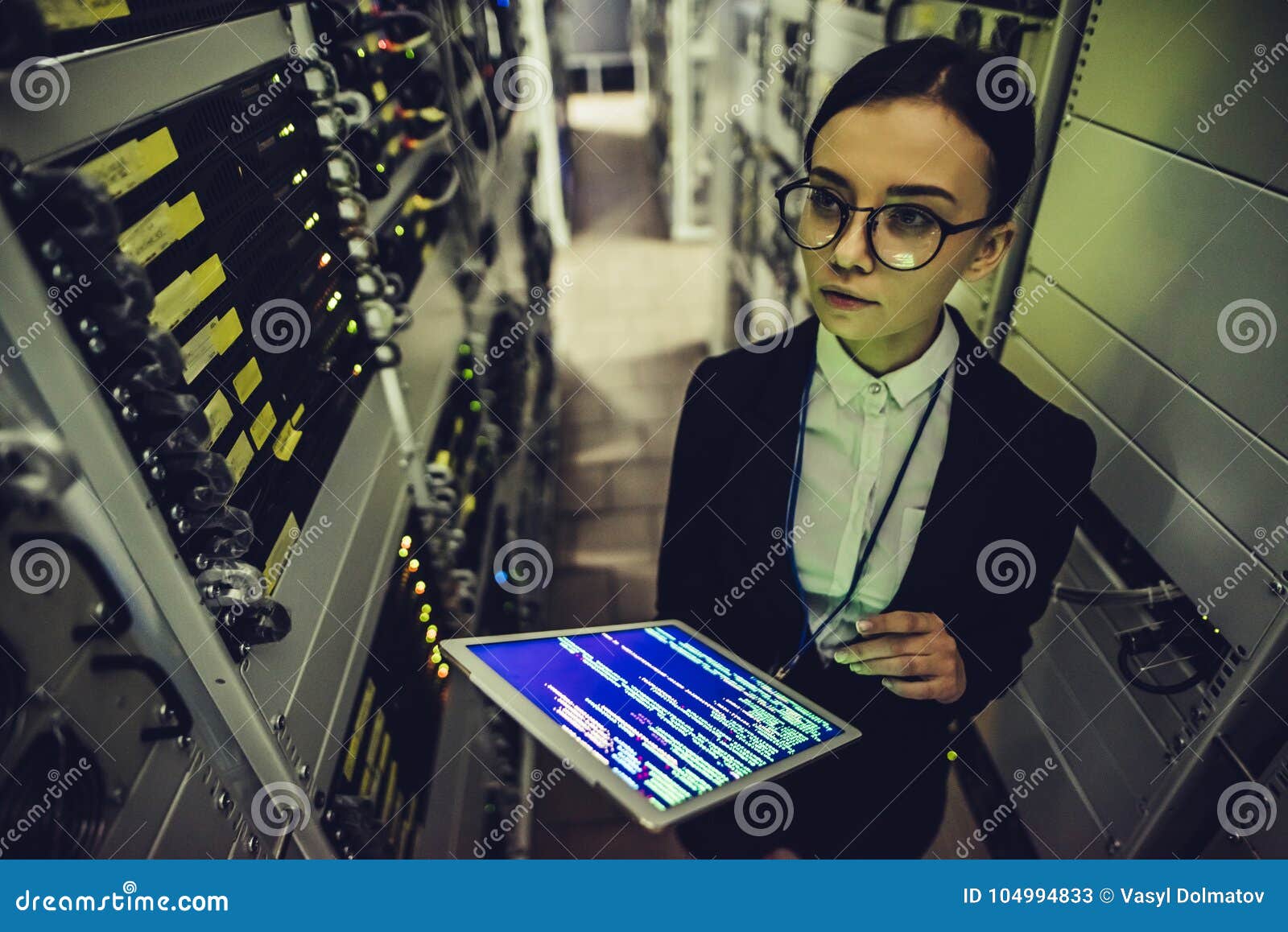 Woman in data centre stock image. Image of digital, person - 104994833