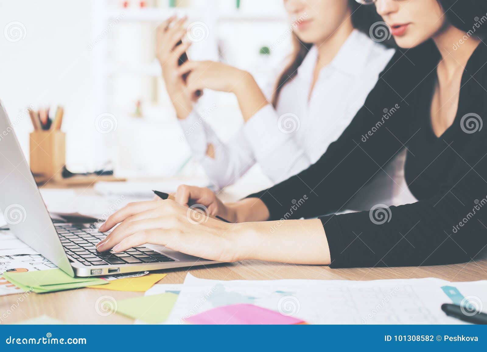 Attractive Women Using Laptop Side Stock Photo - Image of ladies ...
