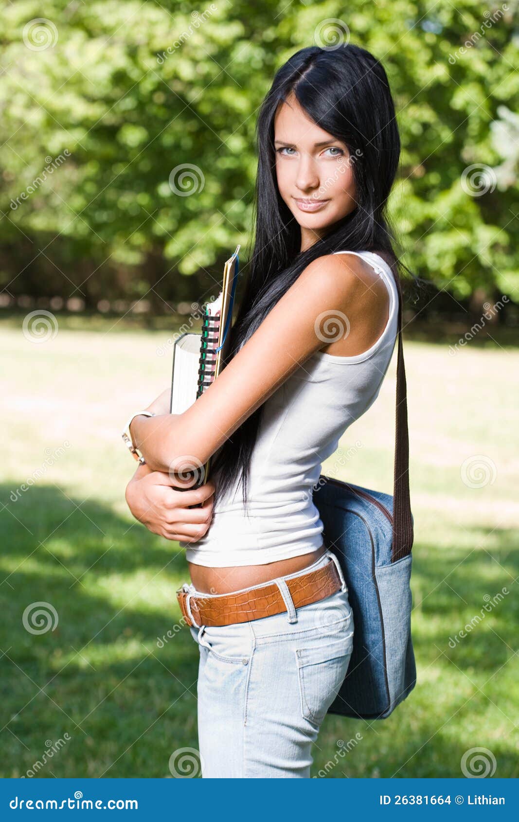 Attractive Young Brunette Student Outdoors. Stock Photo - Image of ...