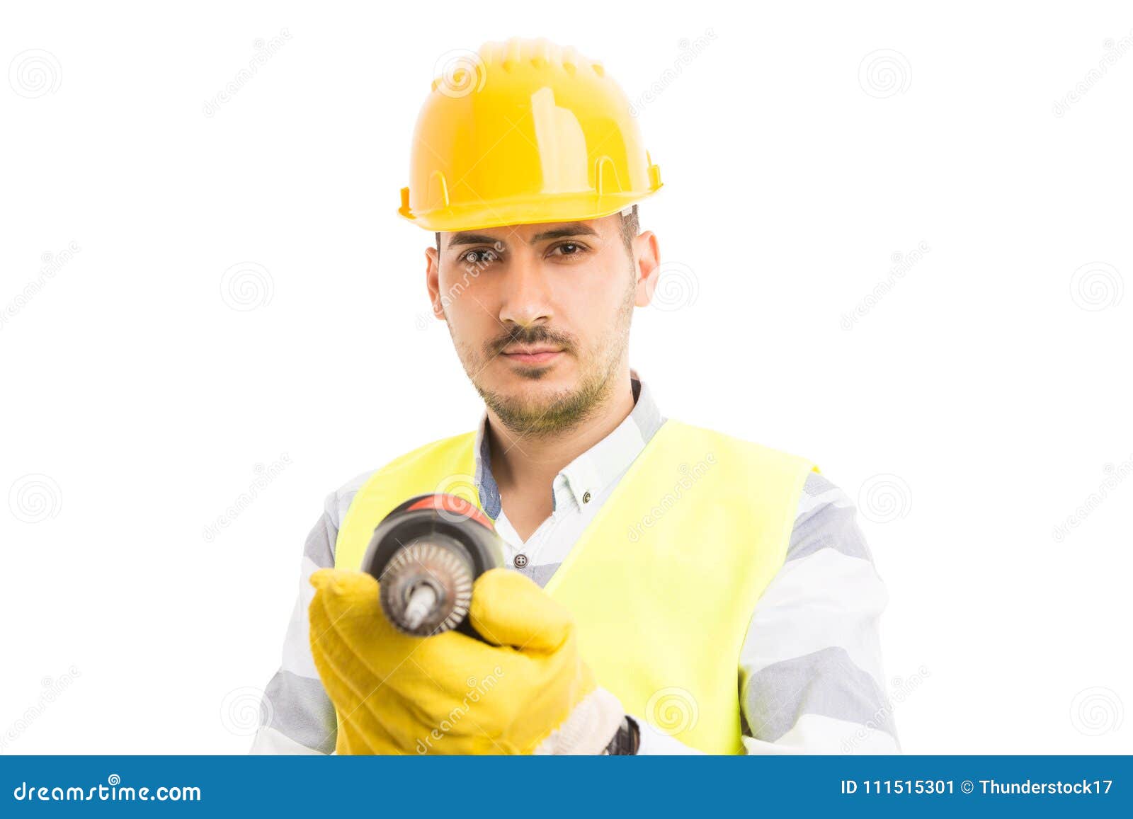 Attractive Young Builder or Constructor Holding Drilling Machine Stock ...