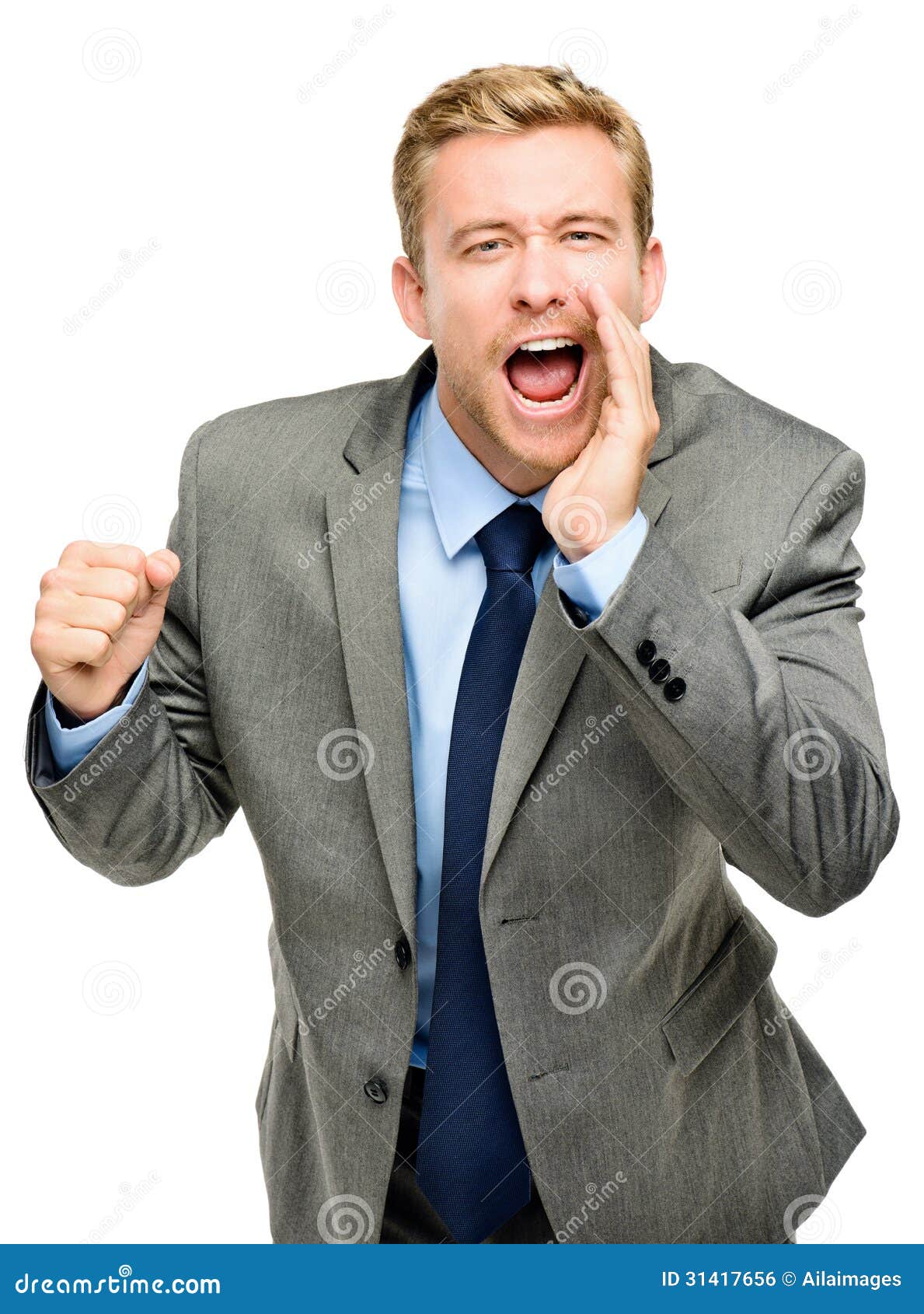 Attractive Young Businessman Man Shouting - Isolated on White Ba Stock ...