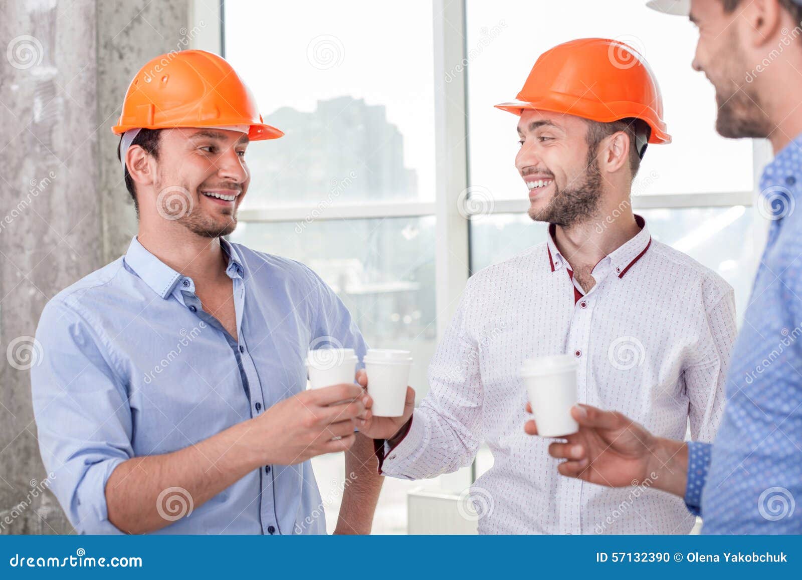 Attractive Young Construction Team is Resting Stock Photo - Image of ...