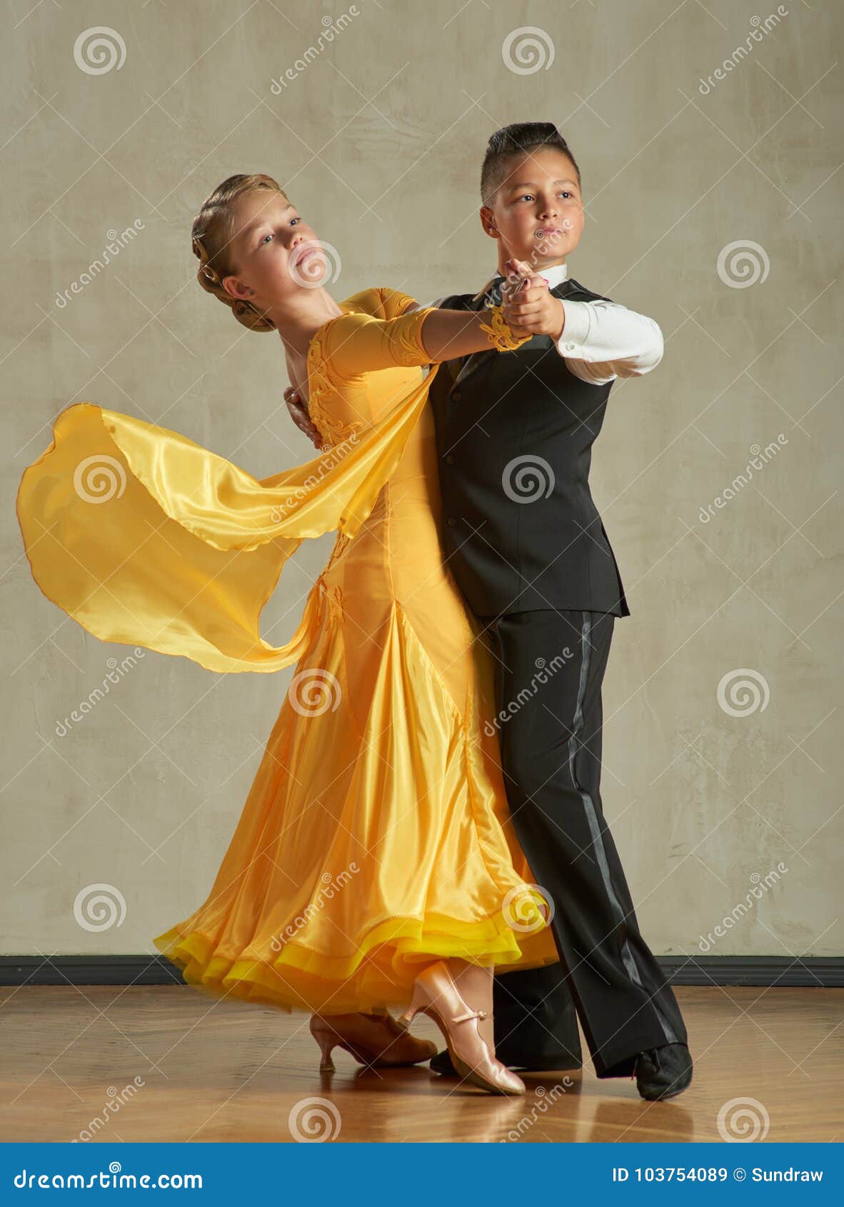 Attractive Young Couple of Children Dancing Ballroom Dance Stock Image ...