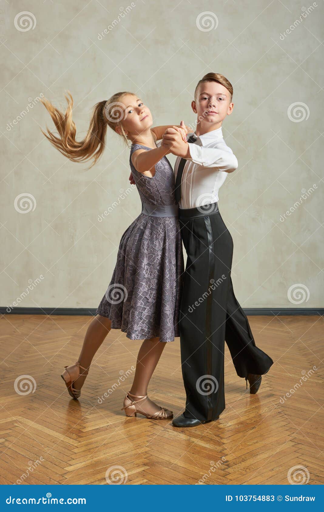 Attractive Young Couple of Children Dancing Ballroom Dance Stock Image ...