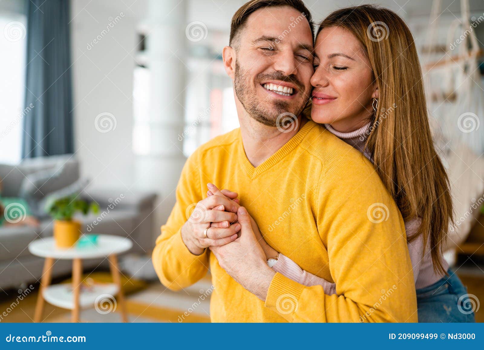Attractive Young Couple in Love Hugging, Smiling Stock Image - Image of ...