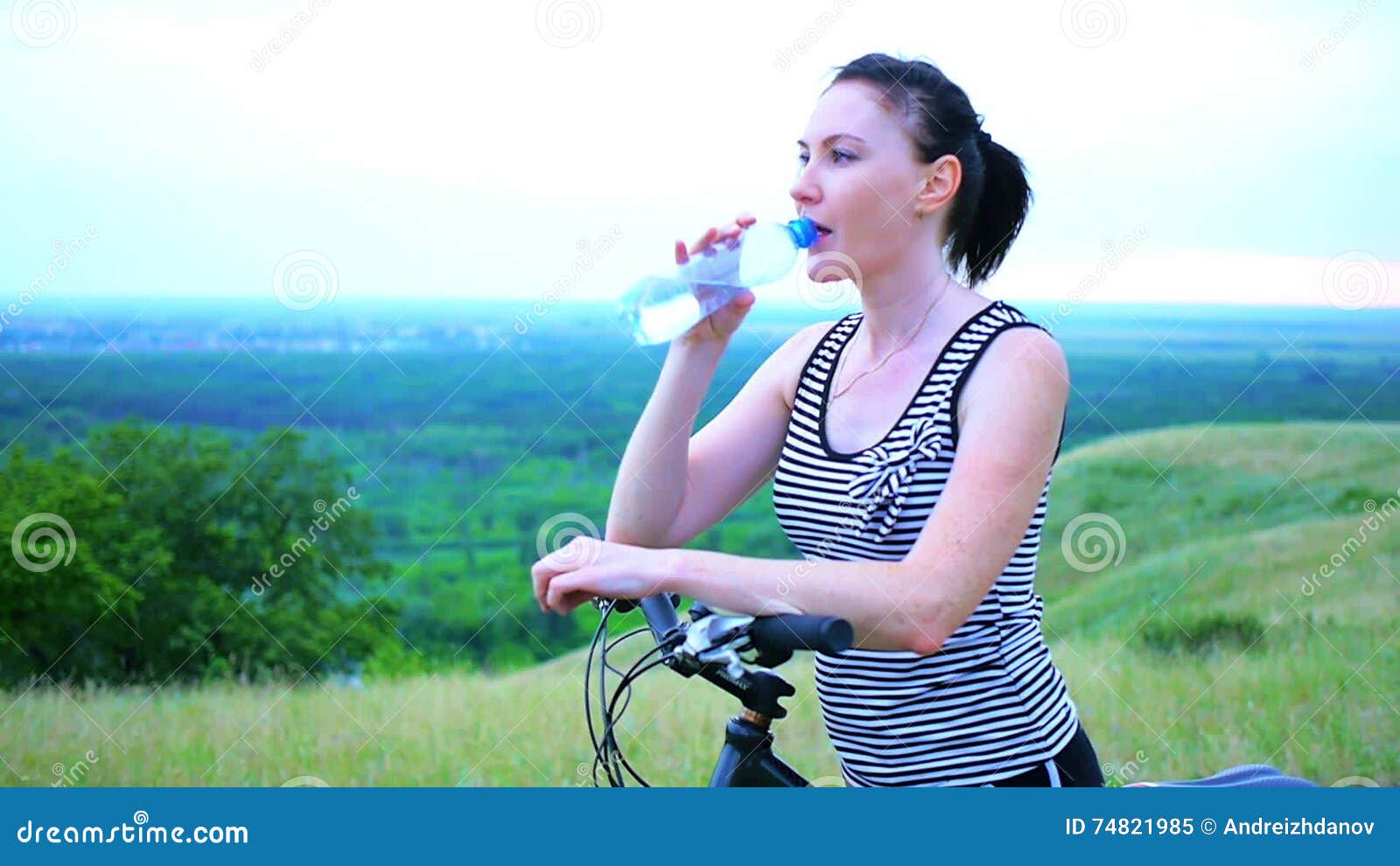 Attractive Young Female Model Drinking Water Bottle Sunset Stock Video ...