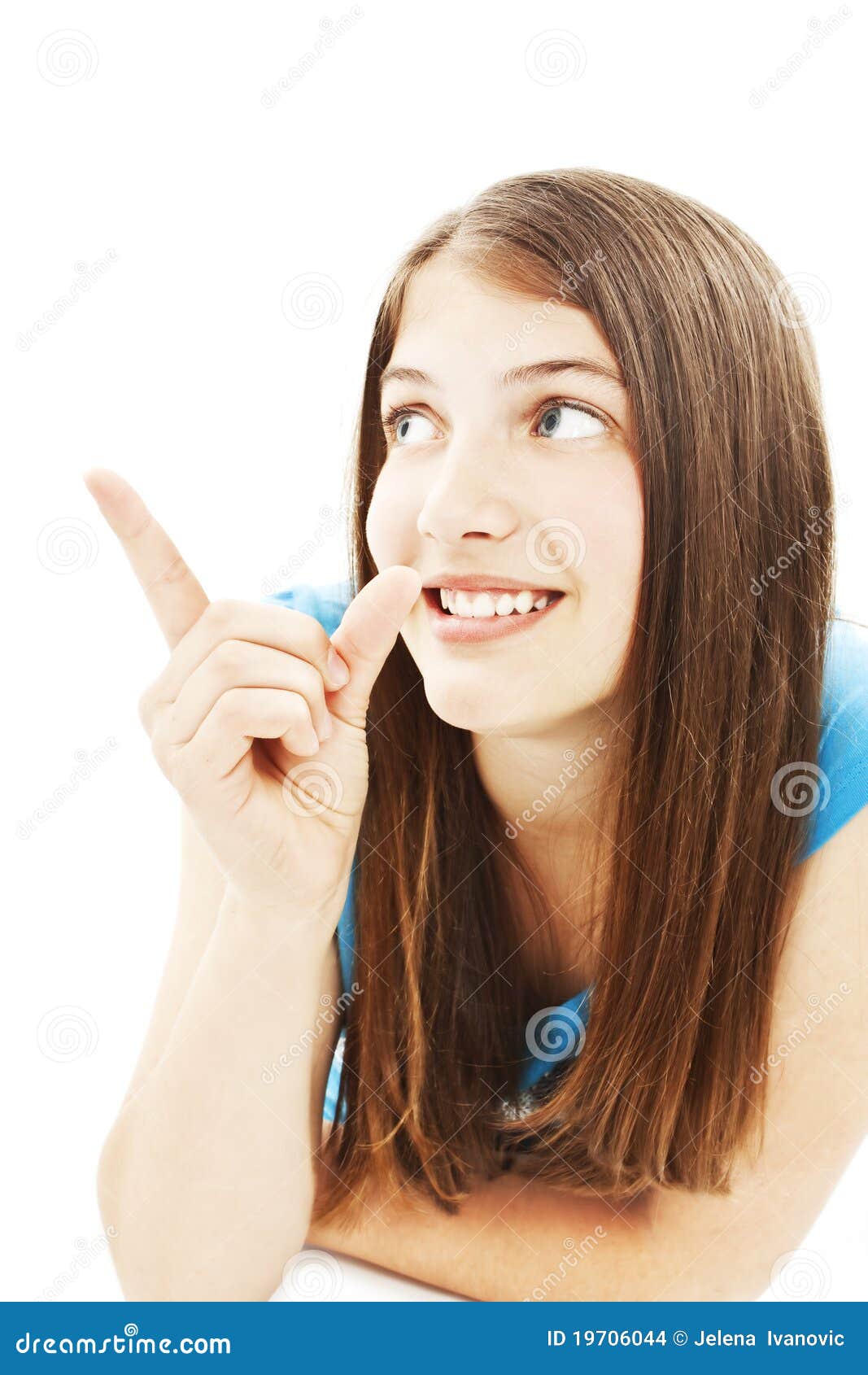 Attractive Young Girl Pointing with Finger Stock Photo - Image of ...