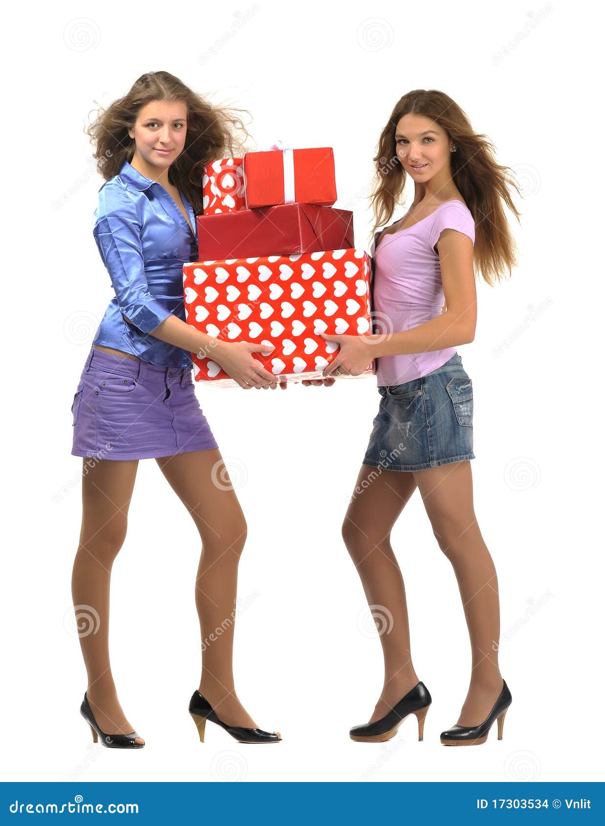 Attractive Young Girls with Gift Boxes Stock Photo - Image of face ...