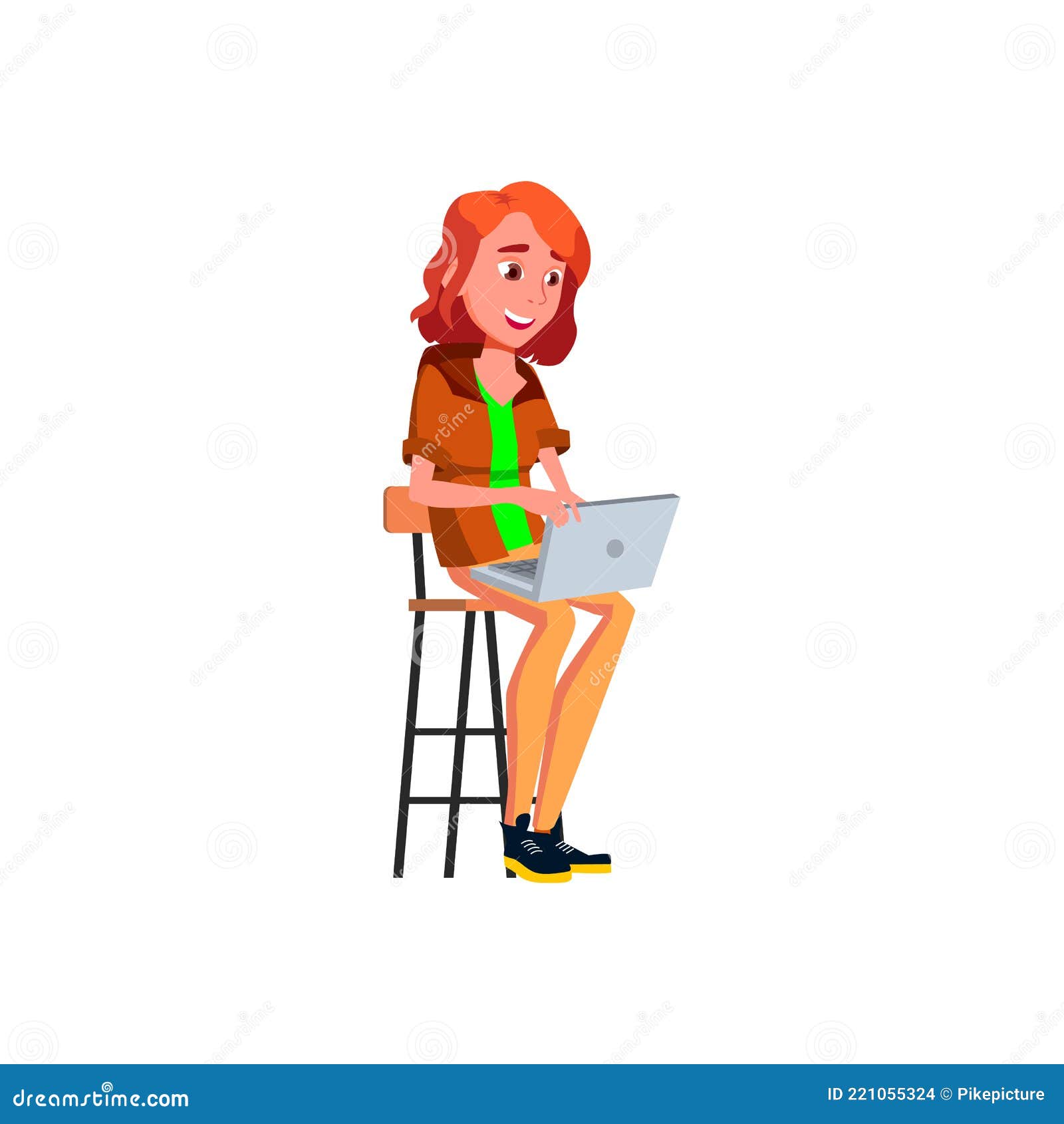 Attractive Young Lady Checking E-mail on Notebook Cartoon Vector Stock ...