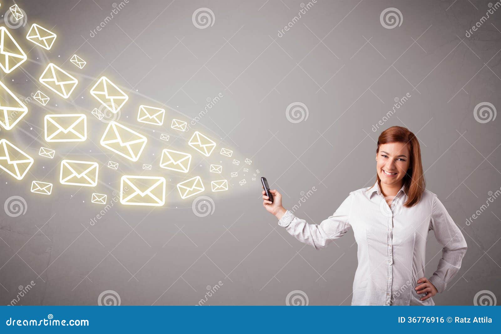 Attractive Young Lady Holding a Phone with Message Icons Stock Photo ...