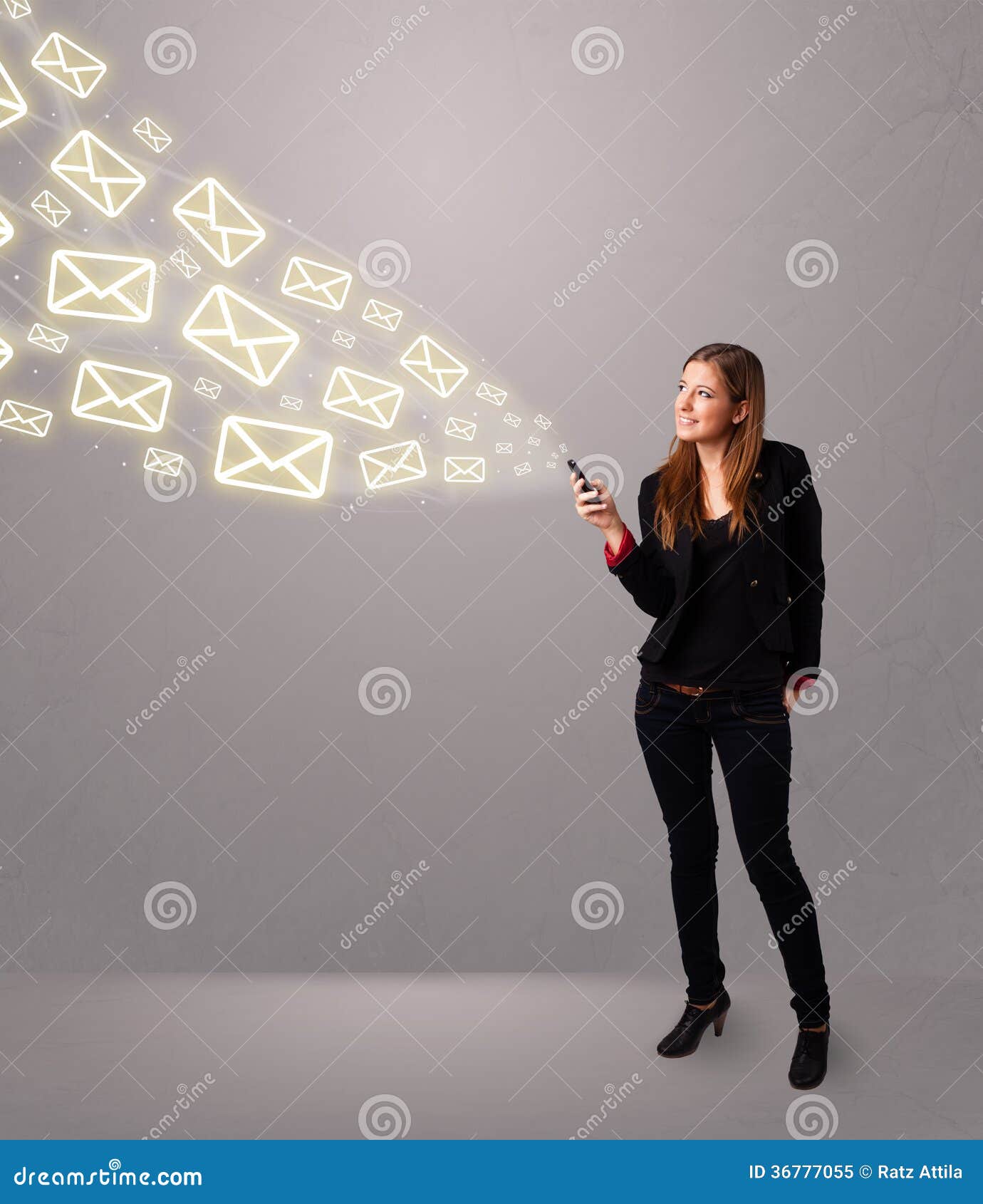 Attractive Young Lady Holding a Phone with Message Icons Stock Image ...