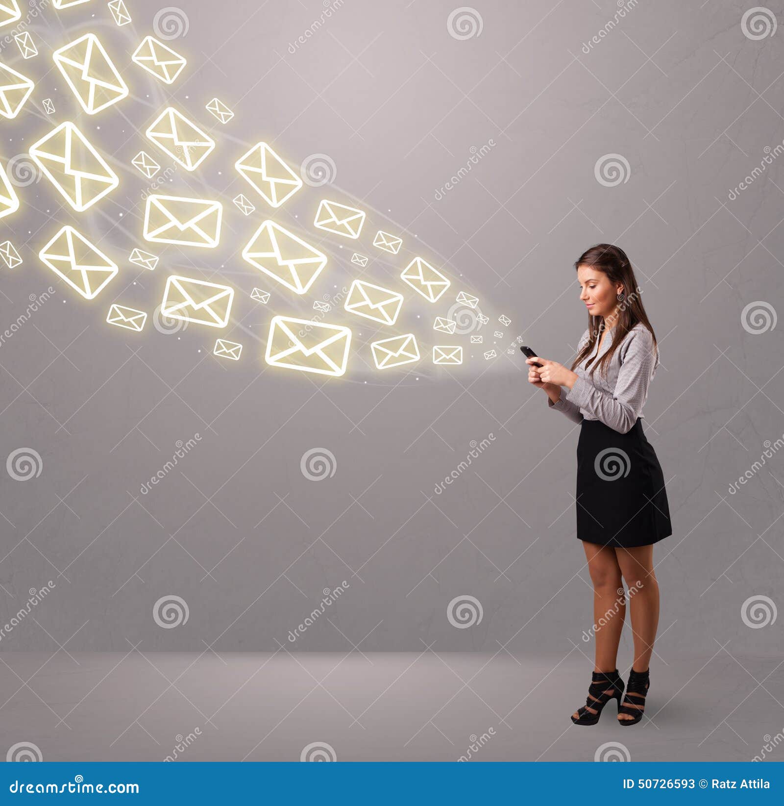 Attractive Young Lady Holding a Phone with Message Icons Stock Image ...