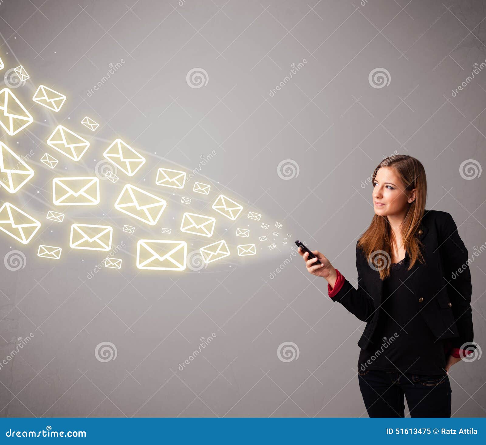 Attractive Young Lady Holding a Phone with Message Icons Stock Image ...