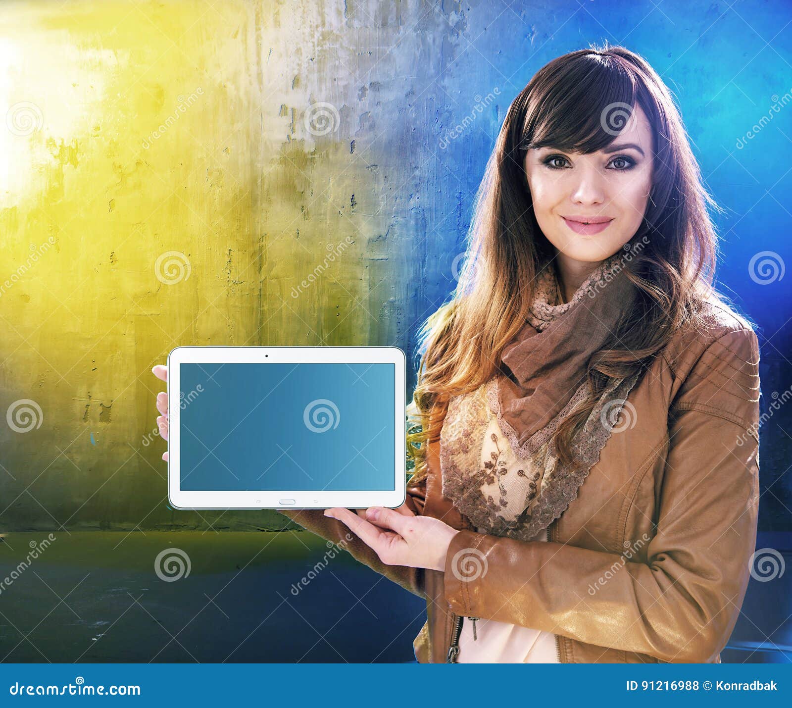 Attractive Young Lady Holding a Tablet Stock Photo - Image of elegant ...