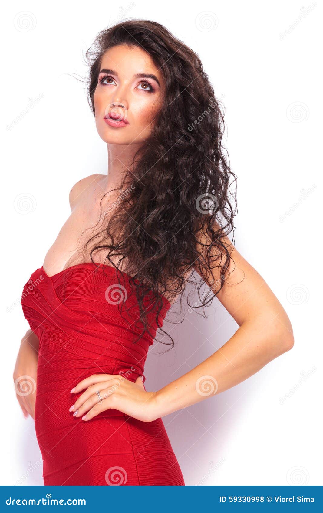 Attractive Young Lady Looking Up Stock Photo - Image of gown, brunette ...