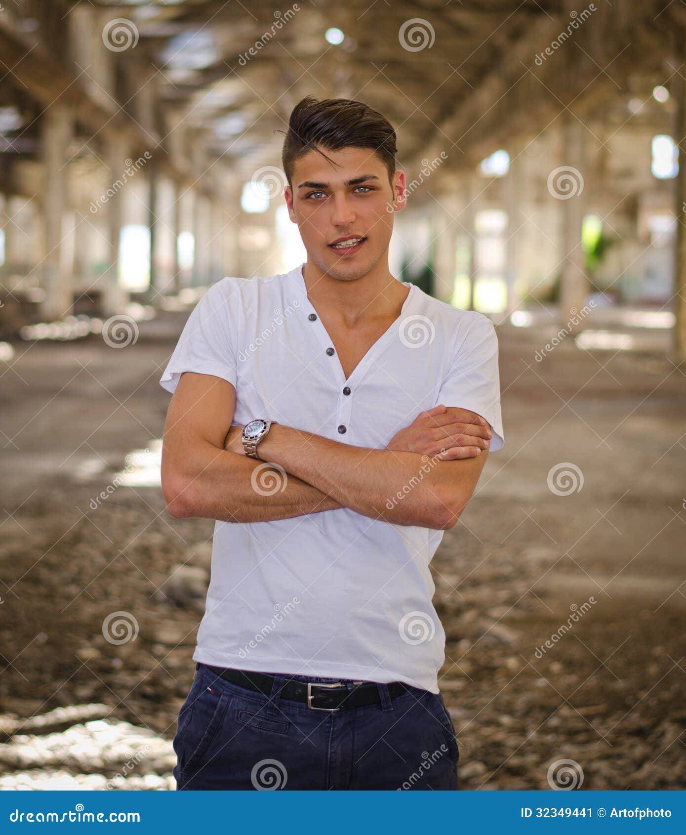 Attractive Young Man in Abandoned, Empty Warehouse Stock Image - Image ...