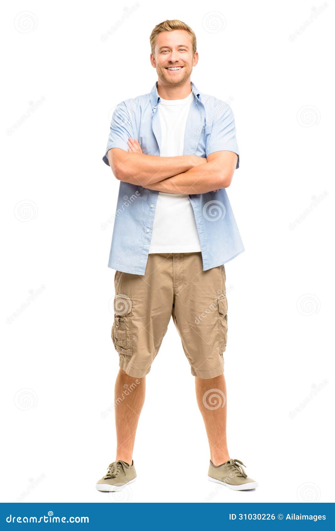 Attractive Young Man with Arms Folded on White Background Stock Photo ...