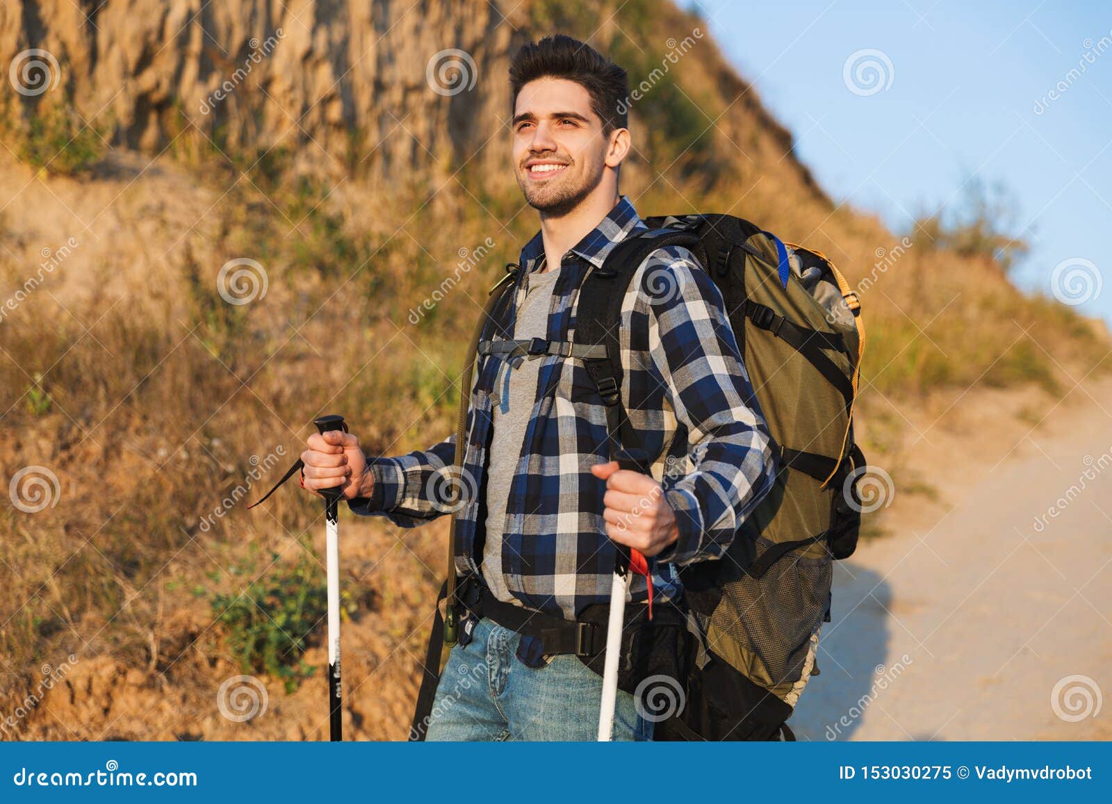 Attractive Young Man Carrying Backpack Stock Image - Image of holiday ...