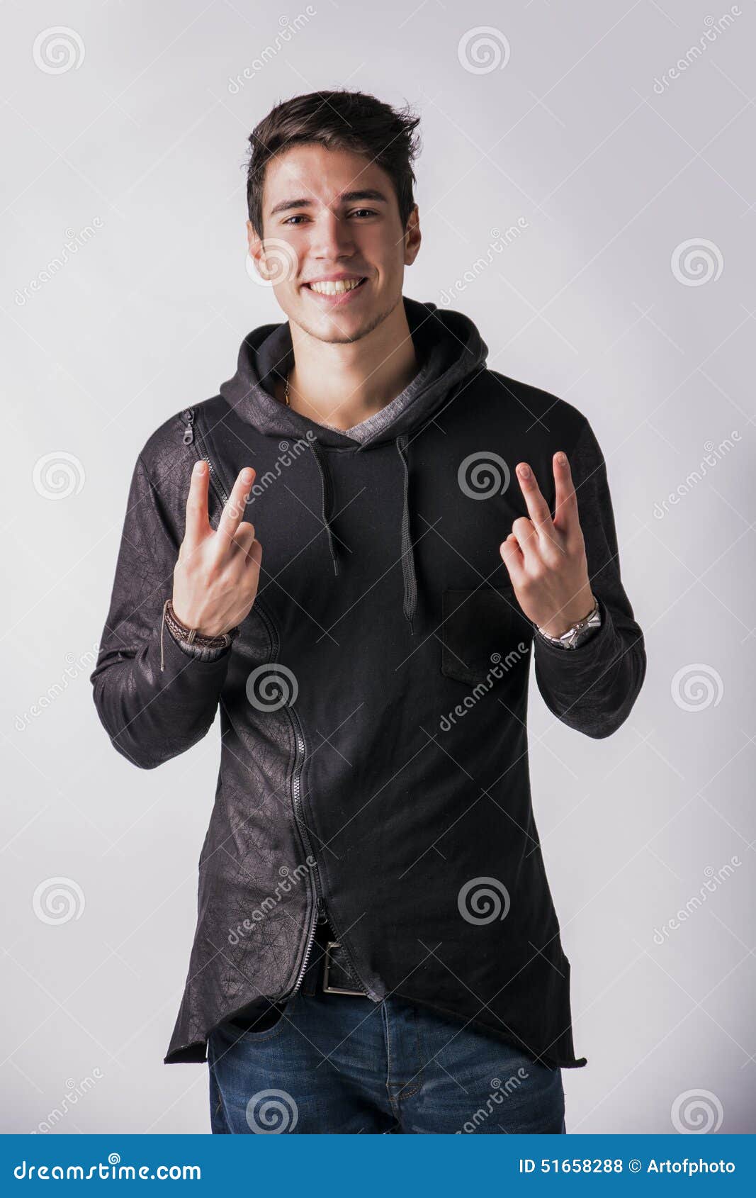 Attractive Young Man Doing Peace or Victory Sign Stock Photo - Image of ...