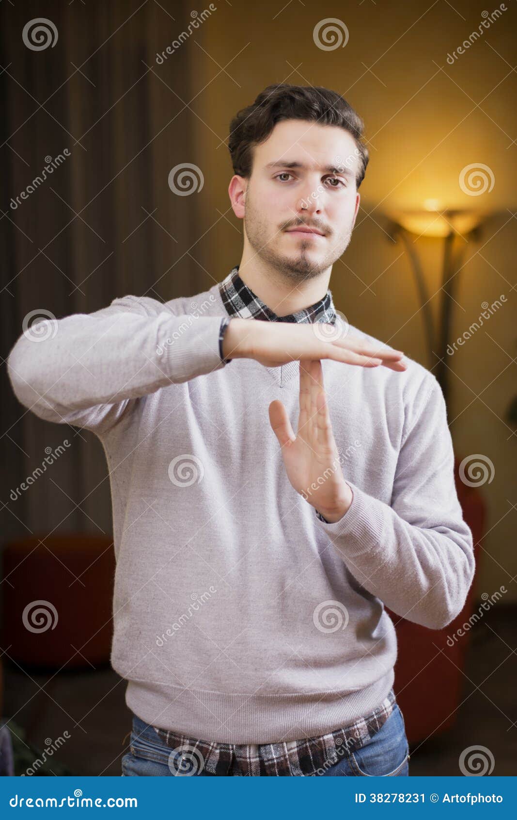 Attractive Young Man Doing Time-out Sign Stock Image - Image of face ...