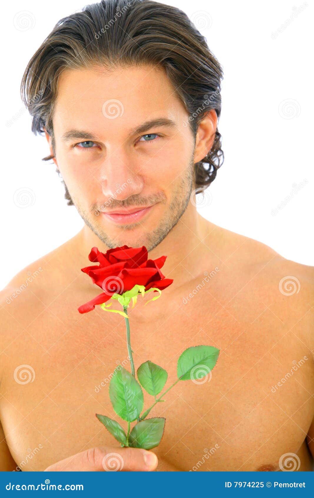 Attractive Young Man Holding Red Rose Stock Image - Image of torso ...