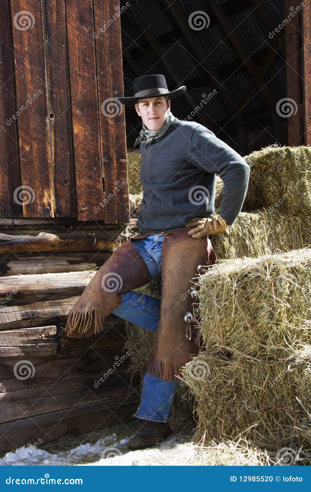 Attractive Young Man Leaning on Hay Bales Stock Photo - Image of ...
