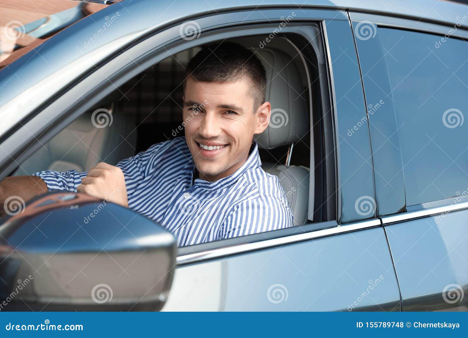 Attractive Young Man in Modern Car Stock Photo - Image of outdoors ...