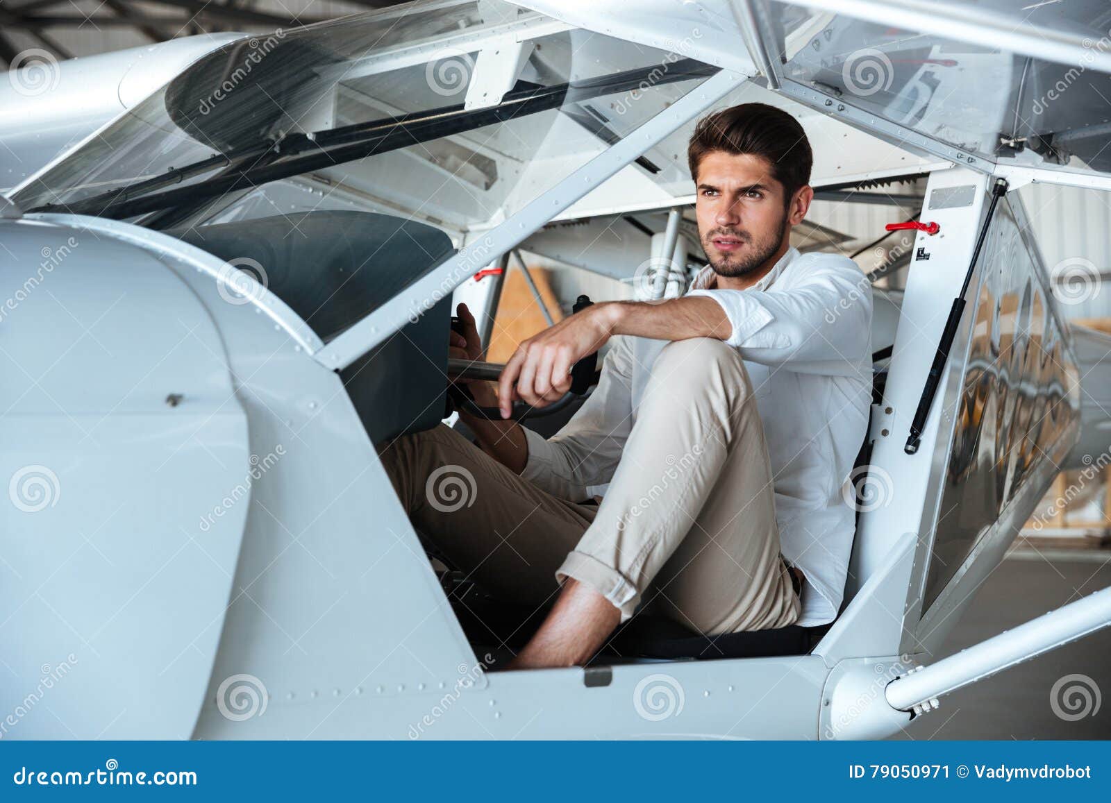 Attractive Young Man Pilot in Small Aircraft Stock Image - Image of ...