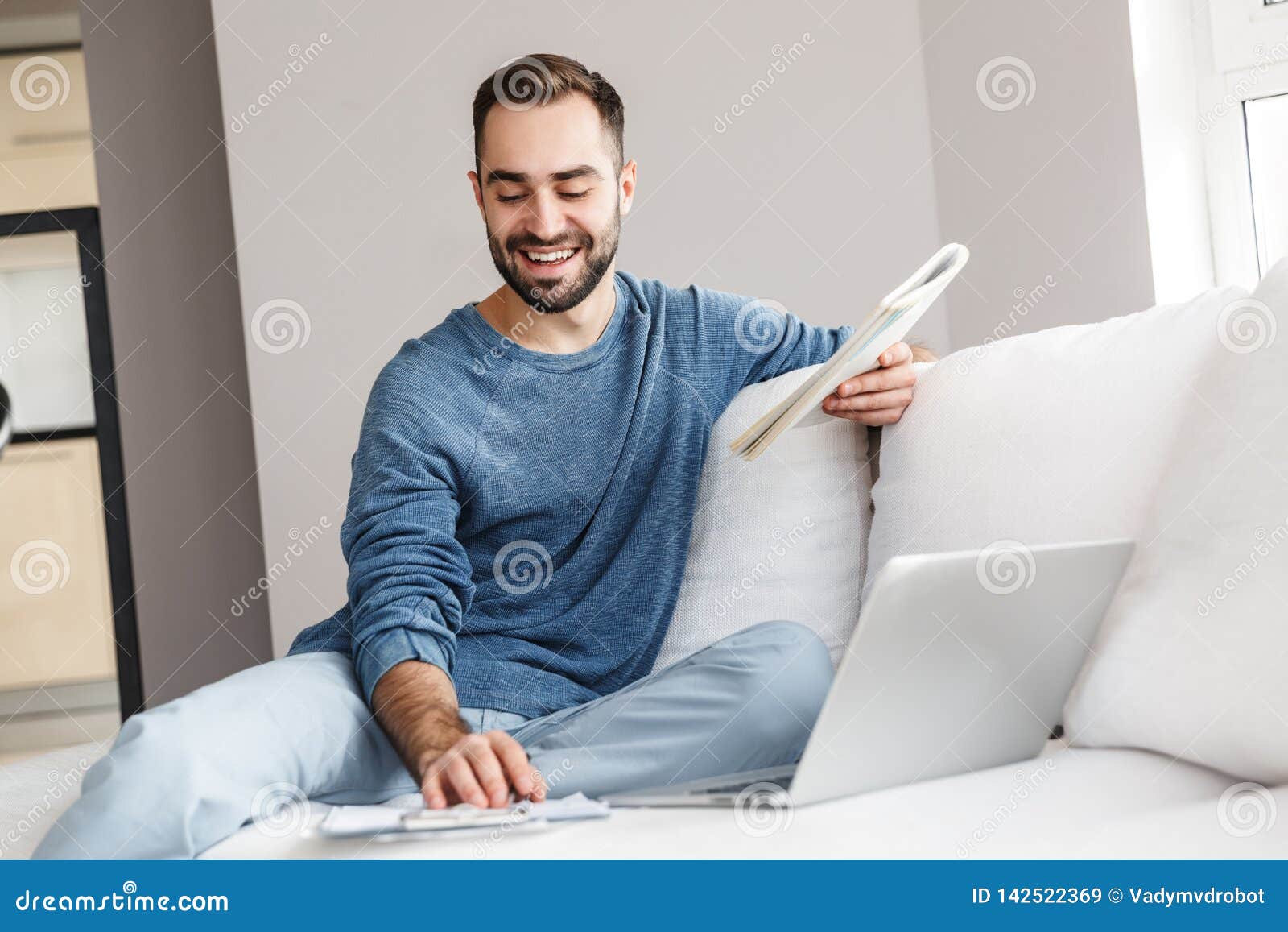 Attractive Young Man Relaxing Stock Image - Image of indoors, adult ...