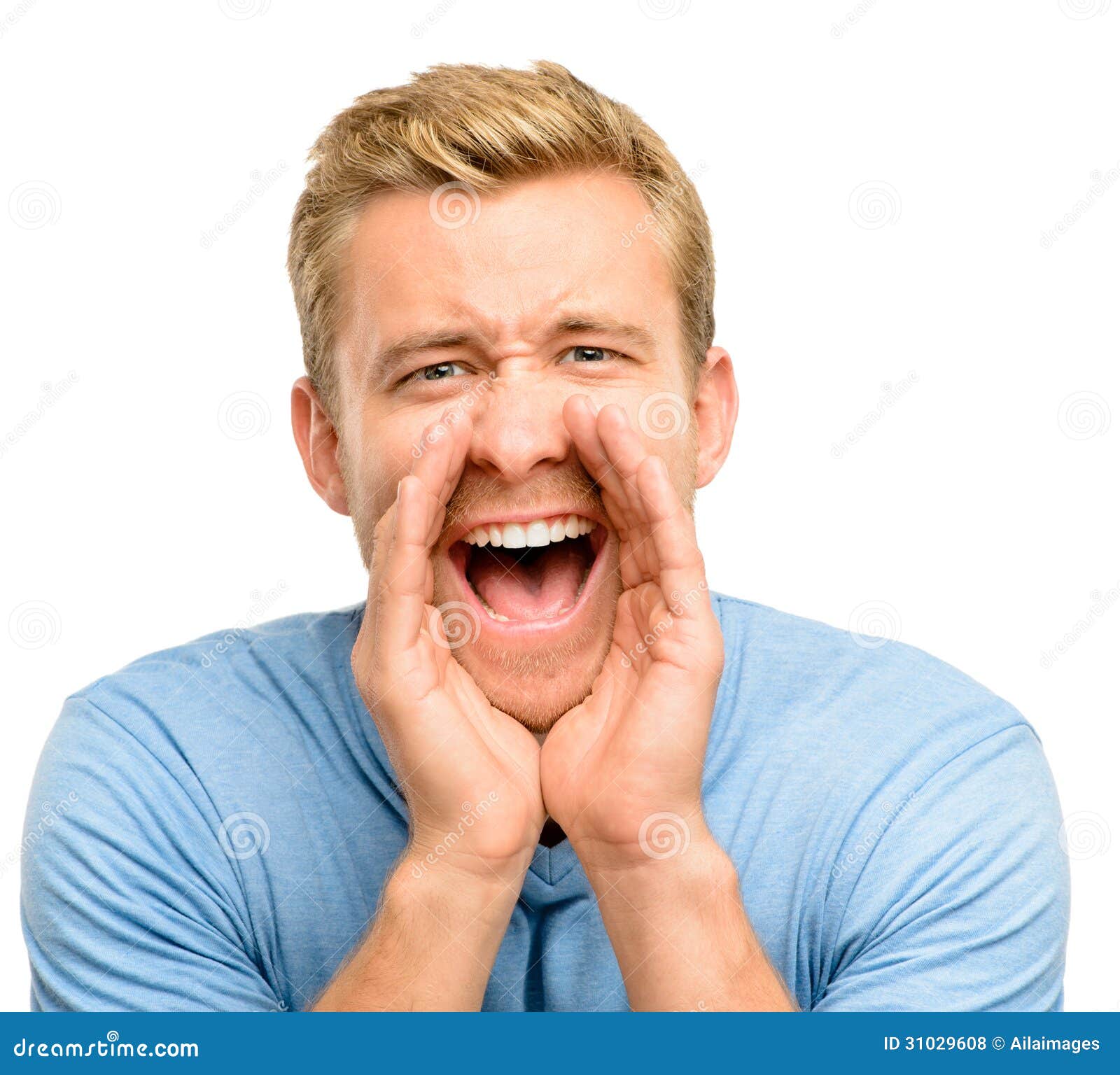 Attractive Young Man Shouting - Isolated on White Background Stock ...