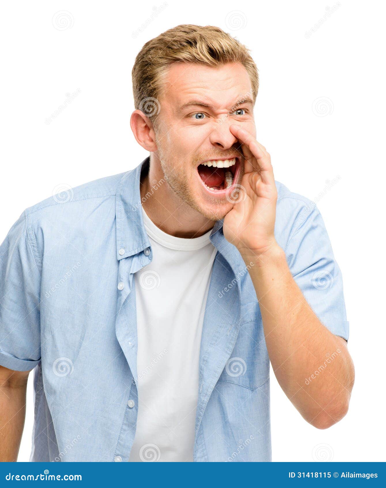 Attractive Young Man Shouting - Isolated On White Background Royalty ...