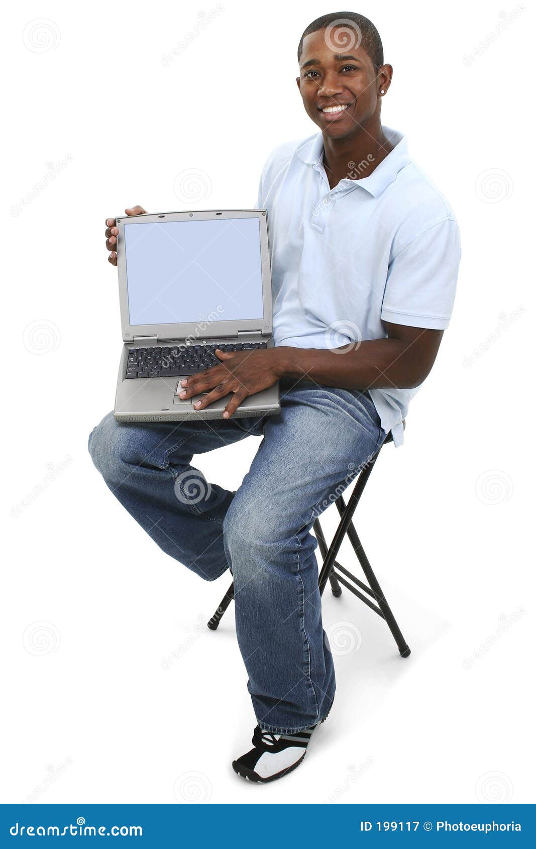 Attractive Young Man Showing Laptop Screen Stock Image - Image of ...