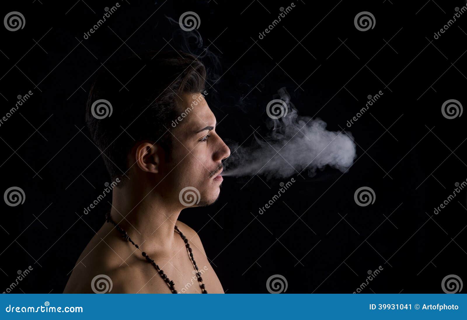 Attractive Young Man Smoking Cigarette, Profile View Stock Image ...