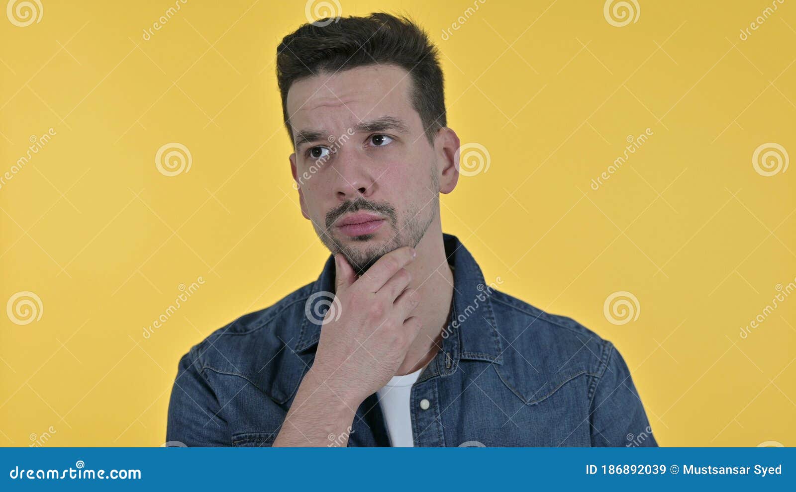 Attractive Young Man Thinking and Getting Idea, Yellow Background Stock ...
