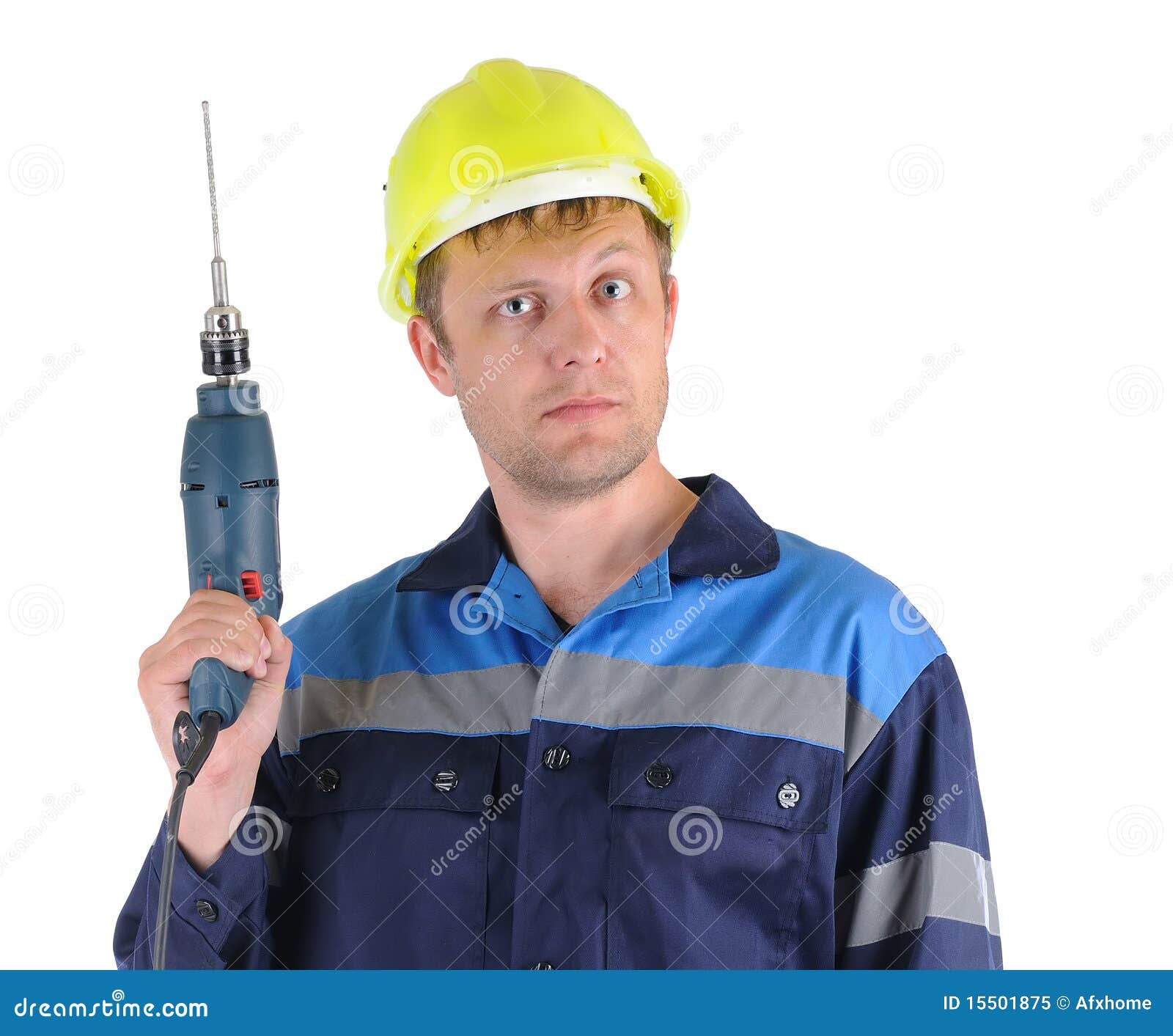 Attractive Young Men Worker with a Drill Isolated Stock Image - Image ...
