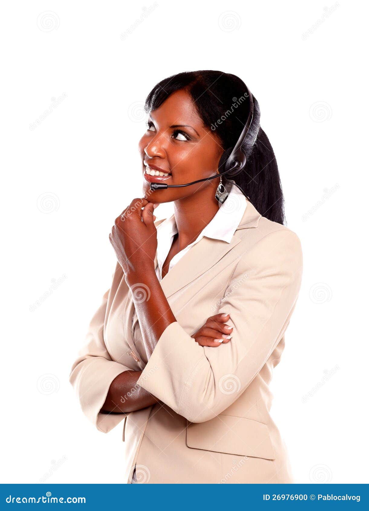 Attractive Young Receptionist Wearing Headset Stock Photo - Image of ...