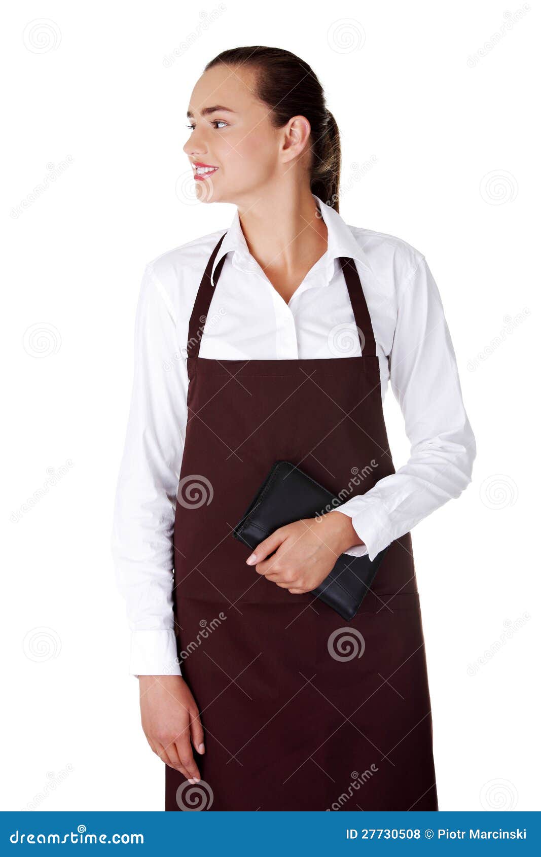 Attractive Young Waitress with Notebook in Hand Stock Photo - Image of ...
