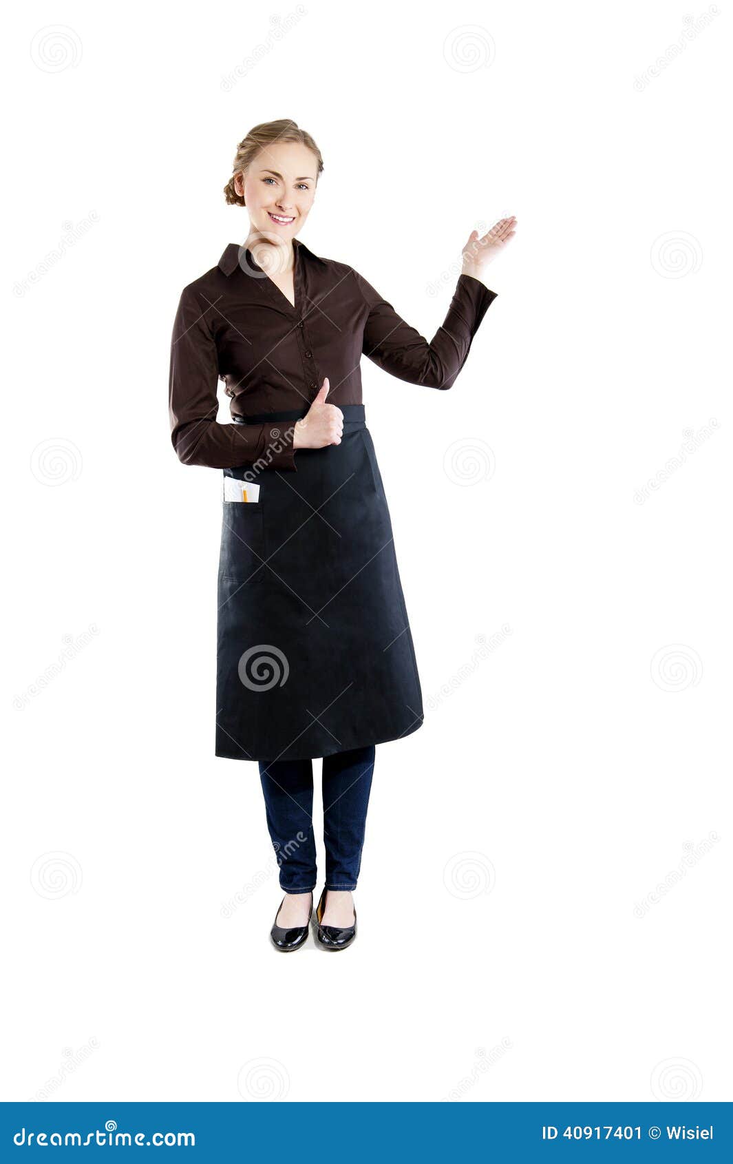 An Attractive Young Waitress on a White Background Stock Image - Image ...