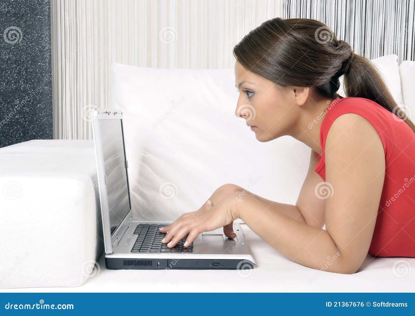 Attractive Young Woman with a Computer Stock Photo - Image of ...