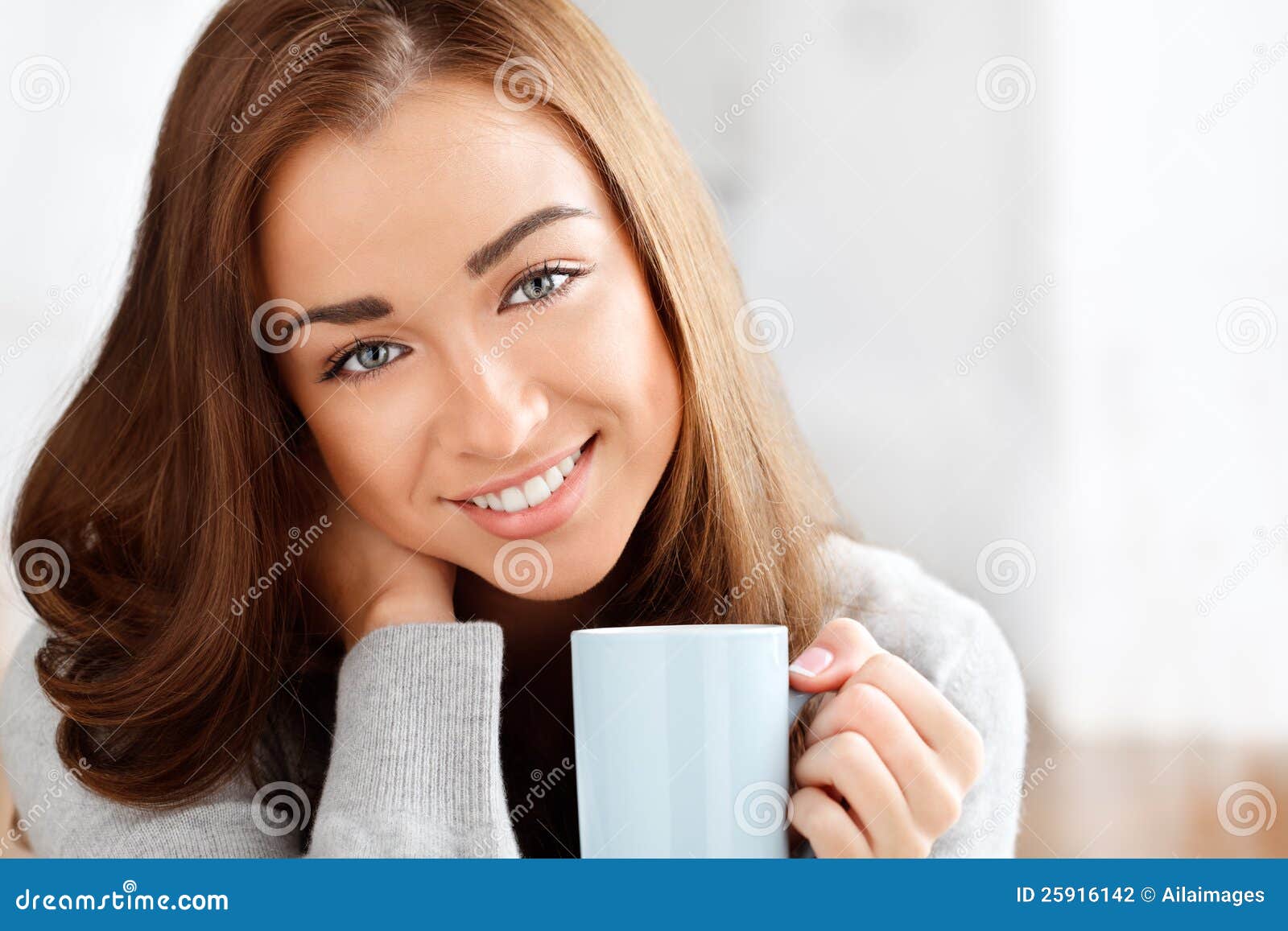 Attractive Young Woman Drinking Coffee at Home Stock Photo - Image of ...