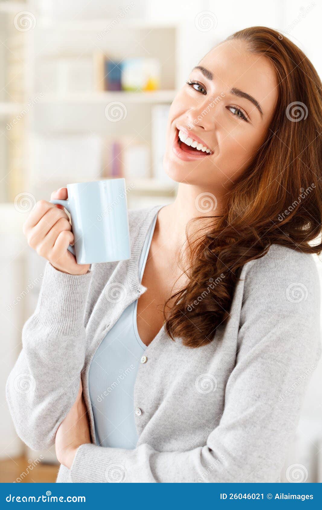 Attractive Young Woman Drinking Coffee at Home Stock Image - Image of ...