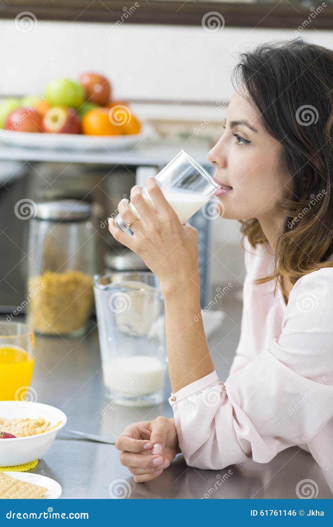 Attractive Young Woman Drinking Milk Stock Photo - Image of european ...