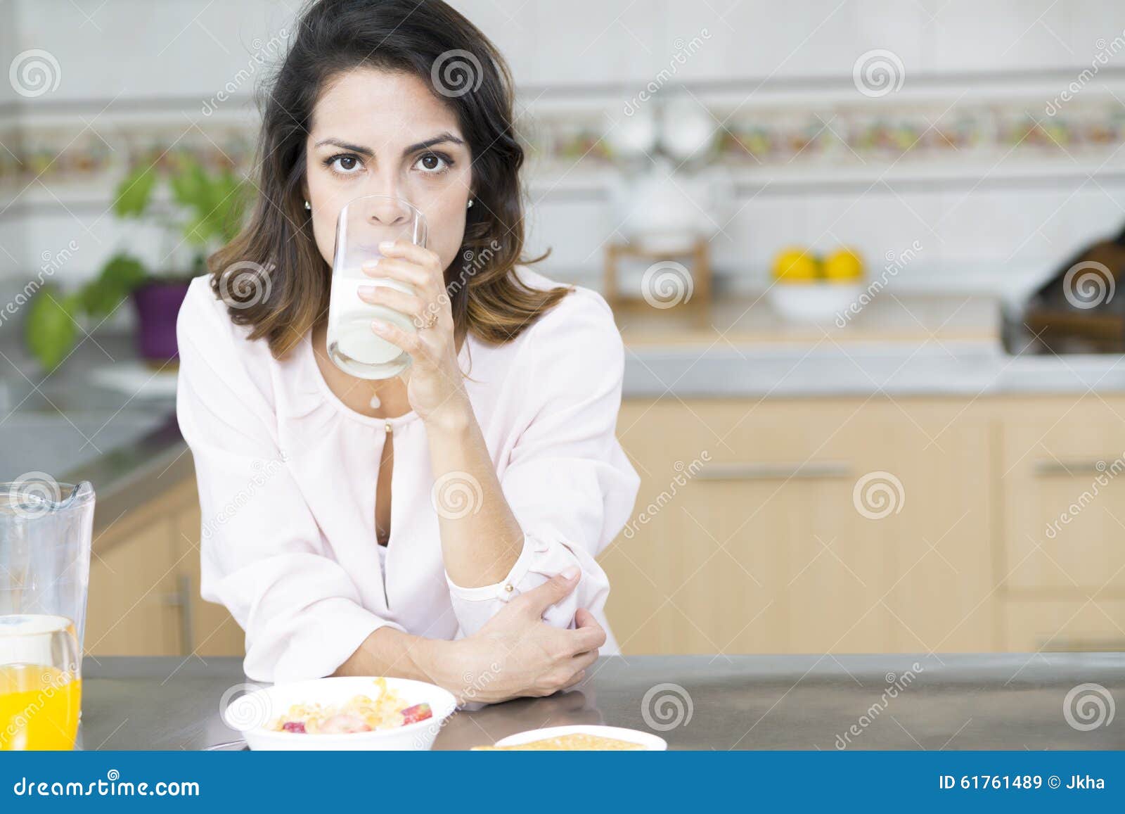 Attractive Young Woman Drinking Milk Stock Image - Image of drink ...