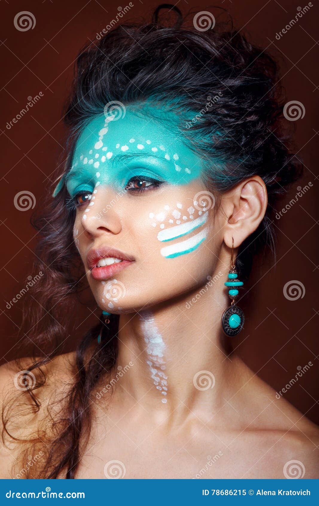 Attractive Young Woman In Ethnic Jewelry Close Up Portrait Beautiful