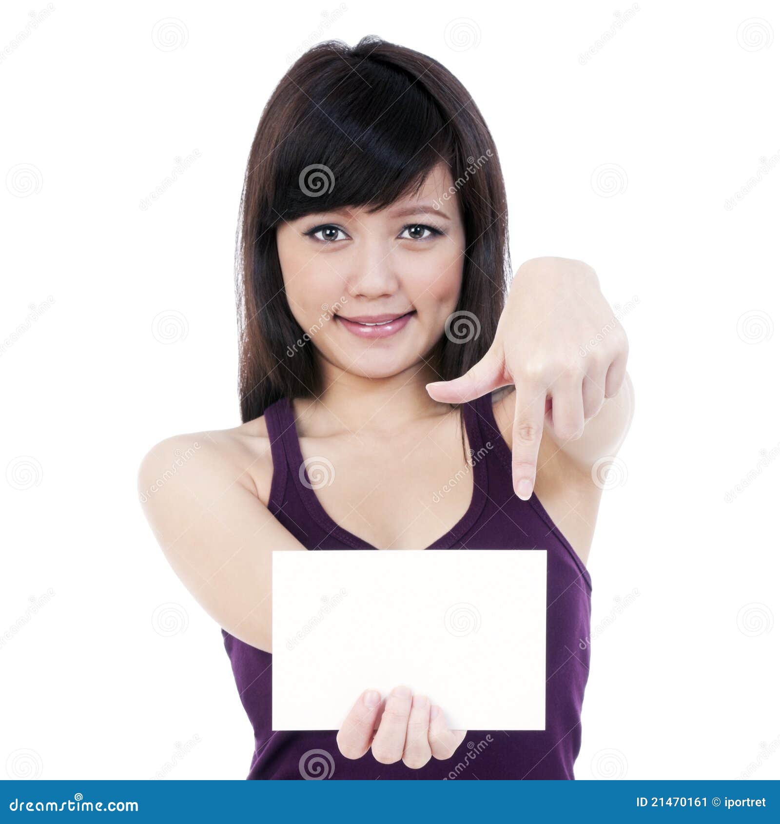Attractive Young Woman Holding Blank Note Card Stock Image - Image of ...