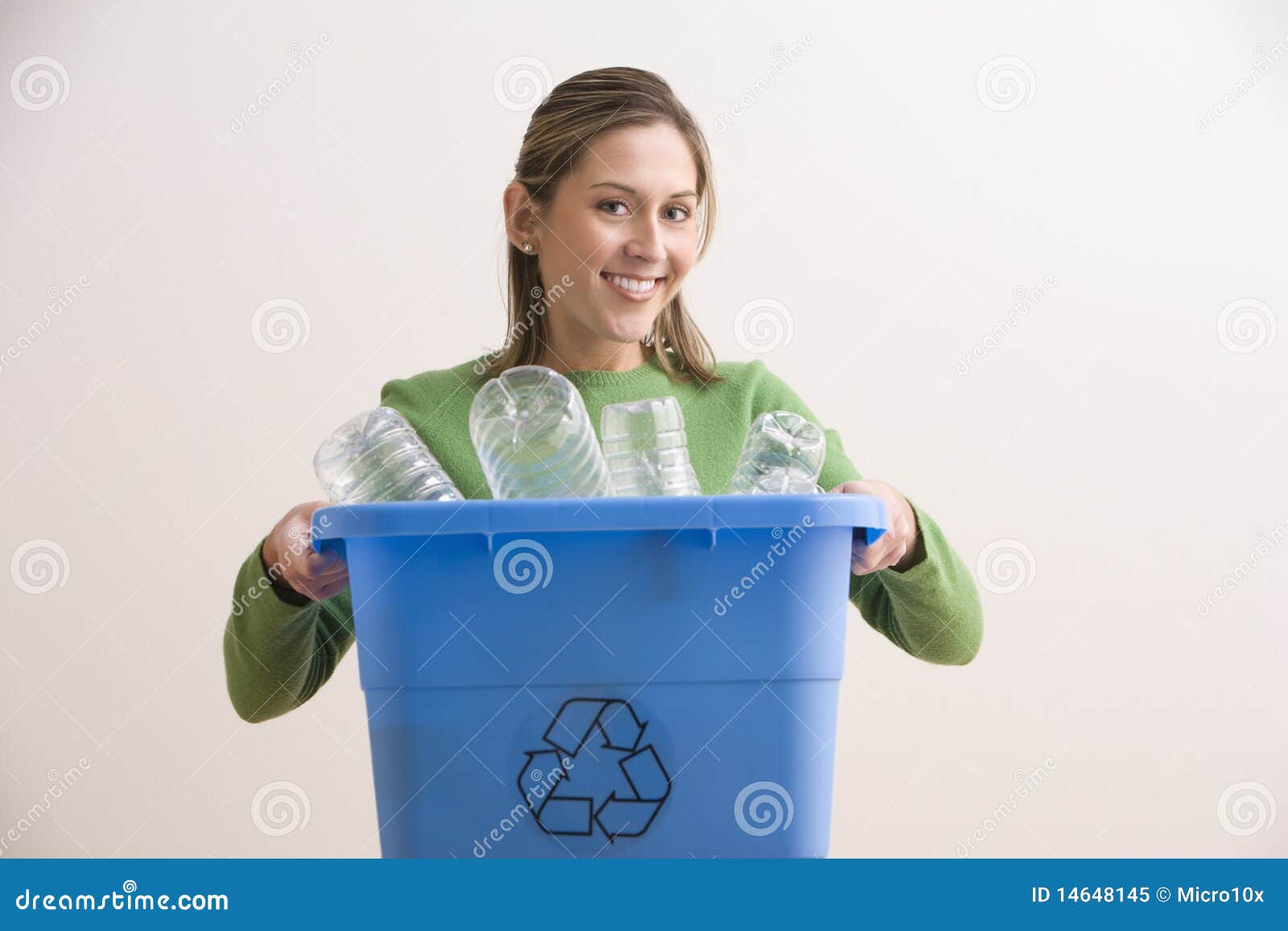 Attractive Young Woman Holding a Blue Recycle Bin Stock Image - Image ...