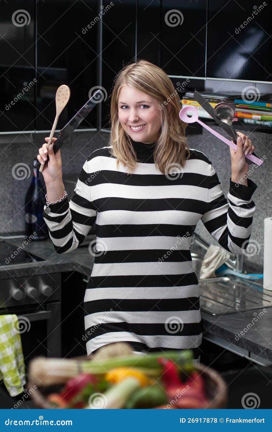 Attractive, Young Woman with Kitchen Utensils Stock Photo - Image of ...