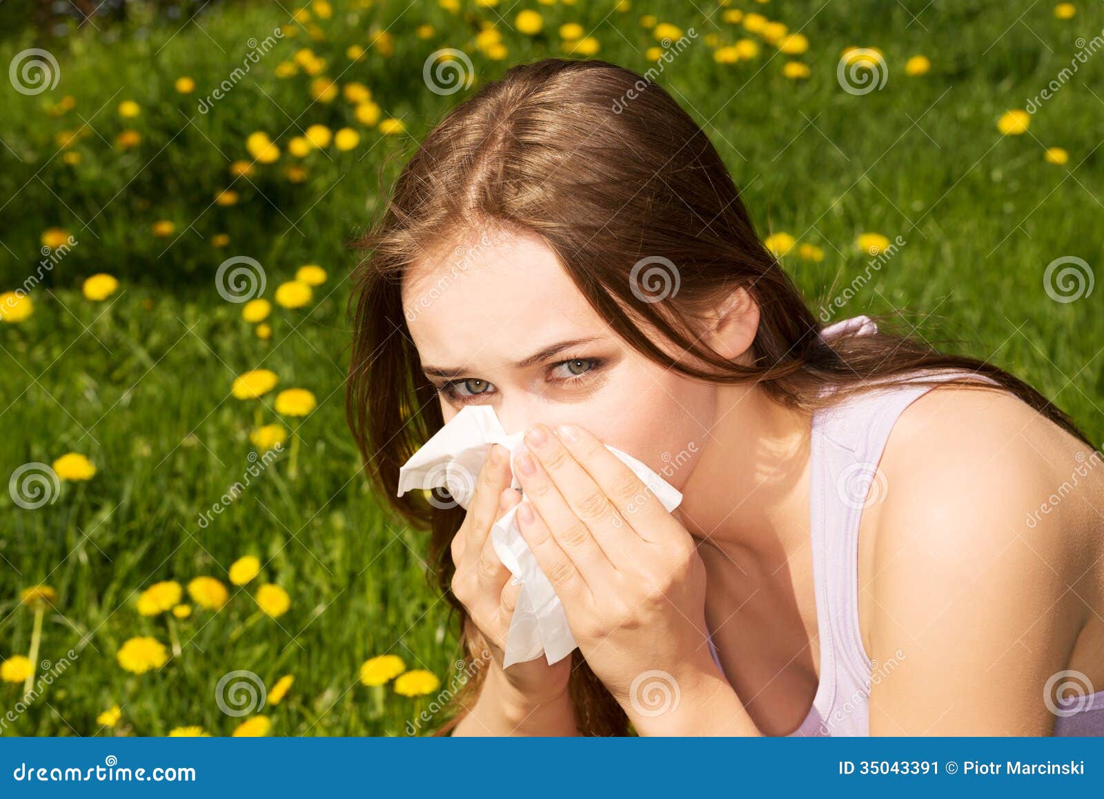 Attractive Young Woman Outdoor with Tissue. Stock Image - Image of ...
