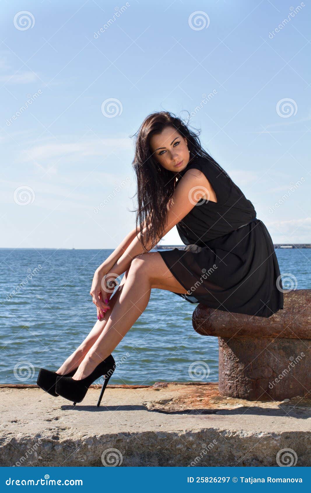 Attractive Young Woman on the Pier Stock Image - Image of model, beach ...