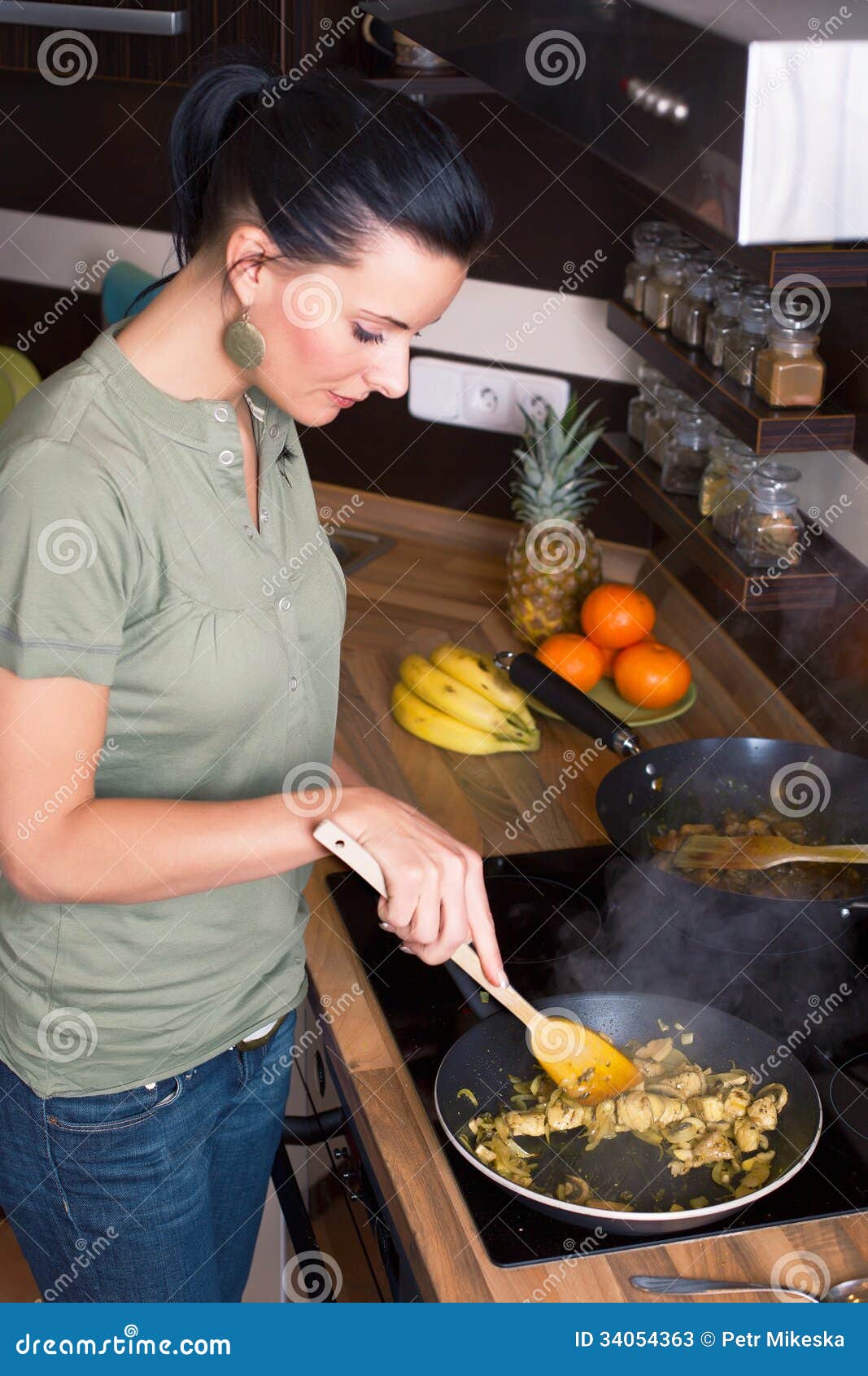Attractive Young Woman Preparing Lunch Stock Image - Image of brunette ...